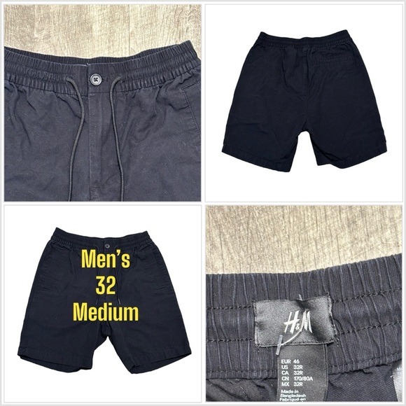 H&M | Shorts | Mens H M 32 Medium Drawstring Shorts Khakis Chino Black Cotton Twill Nwot | Poshmark